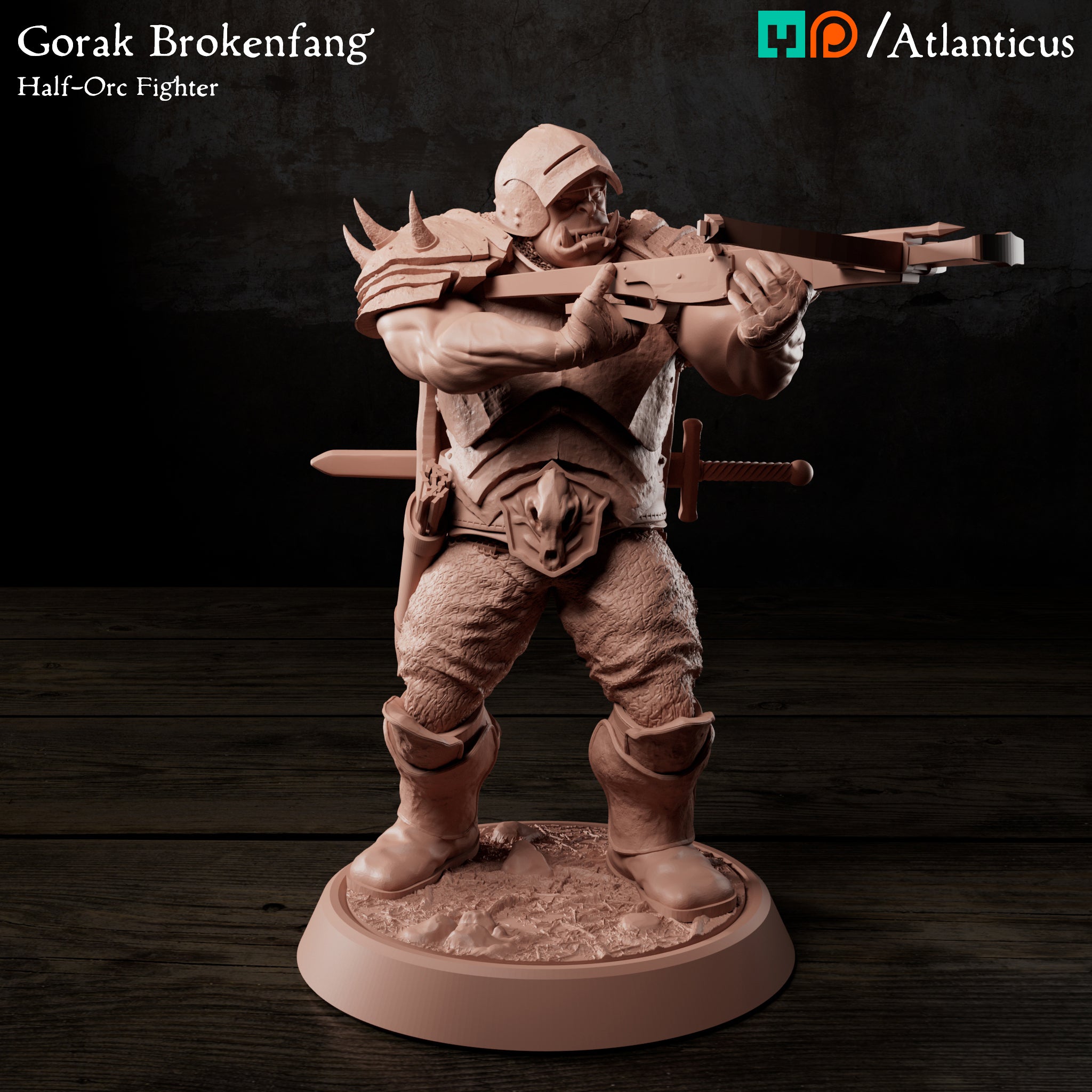 Gorak Brokenfang Half-Orc Fighter w/Crossbow | D&D Miniature – MitzNSimz