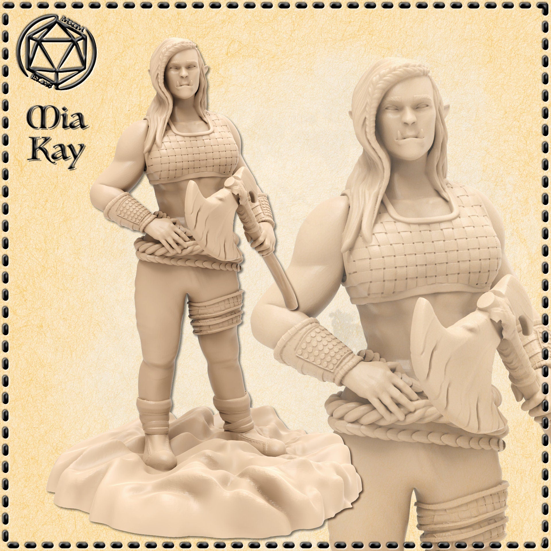 Half-Orc Barbarian Female D&D Miniature by Mia Kay M3DM – MitzNSimz